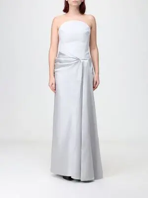 Solace London Off-the-shoulder Satin Gown With Draped Waist And Back Slit - Silver