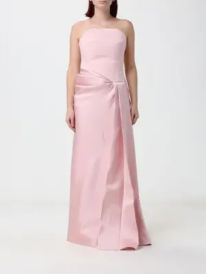 Solace London Off-the-shoulder Satin Gown With Draped Waist And Back Slit - Pink