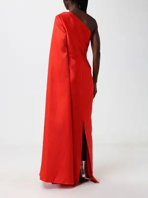 Solace London One-shoulder Long Satin Gown With Draped Waist - Red