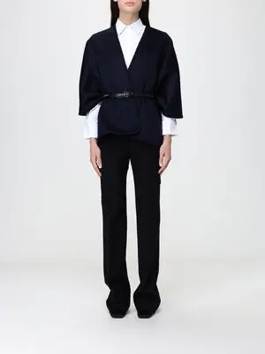 Max Mara Asymmetric Virgin Wool Cape With V-neck And Adjustable Belt - Blue