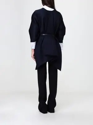 Max Mara Asymmetric Virgin Wool Cape With V-neck And Adjustable Belt - Blue