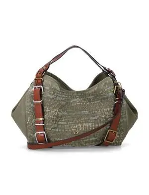 DIESEL® D-one Medium Handbag With Distressed Canvas, Leather Handles & Belt Straps - Verde