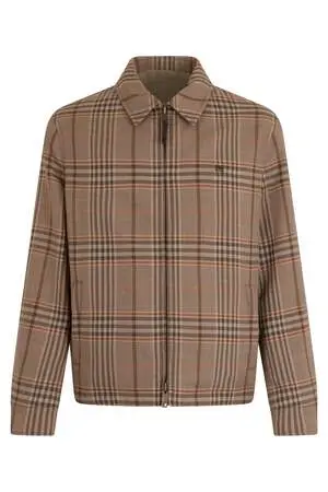 Burberry Checkered Wool Jacket With Front Zipper And Refined Collar - Beige