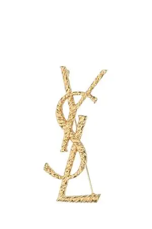 Saint Laurent Antiqued Brass Texture T Brooch
