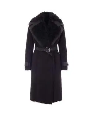 Patrizia Pepe Belted Long Coat With Faux Fur Collar - Nero