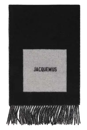 Jacquemus Rond Carré Frayed Hem Scarf 35x180 Cm - Black