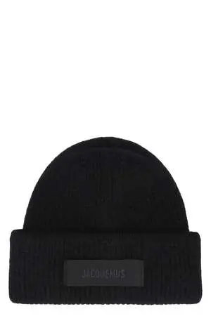 Jacquemus Jacquard-style Gros Grain Knit Beanie - Black