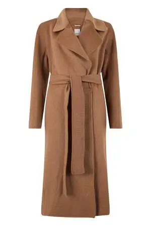 Max Mara Double-breasted Wool-blend Long Jacket With Waist Belt - Brown