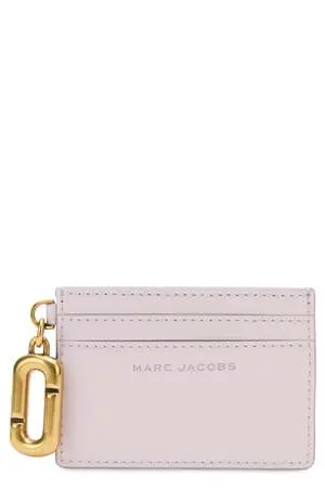 Marc Jacobs Mini Leather Card Holder With Golden Pendant, 7 Cm X 10 Cm - Pink