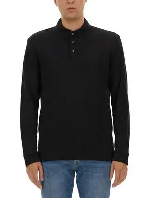 BOSS Long Sleeve Cotton Polo Shirt - Black