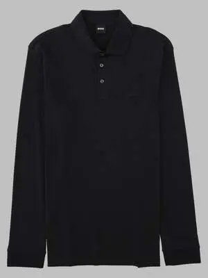 BOSS Long Sleeve Cotton Polo Shirt - Black