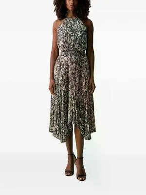 MORGAN Lace-print Pleated Midi Dress