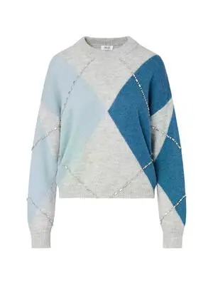 Liu Jo Argyle Crystal-embellished Sweater - Grey