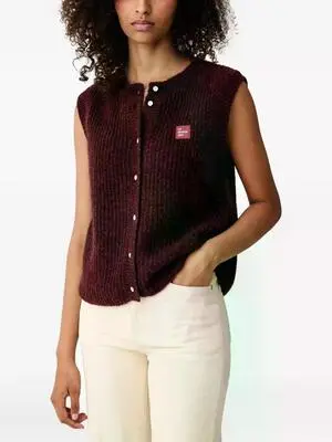 American Vintage Ribbed-knit Logo-patch Cardigan