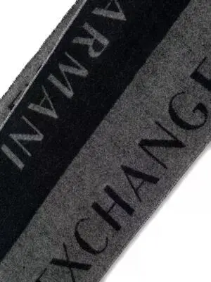 Armani Exchange Logo-intarsia Frayed-edge Scarf - Black