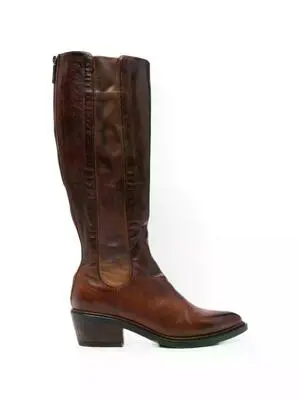 LEMARGO Rear-zip Leather Boots - Brown