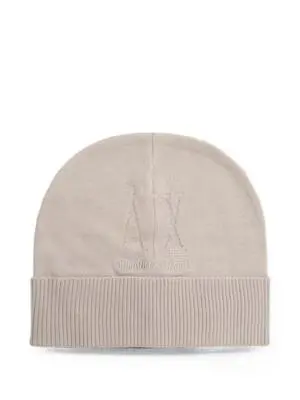 Armani Exchange Logo-embroidered Ribbed-trim Beanie Hat - Neutrals