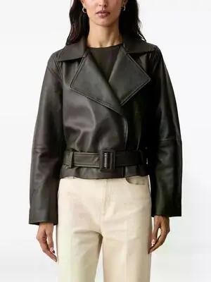 MOS MOSH Lasco Belted Leather Jacket - Brown