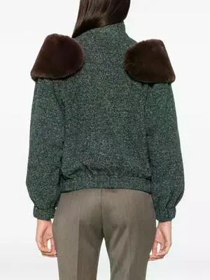 SHUSHU/TONG Faux-fur Trim Zip-up Jacket - Green