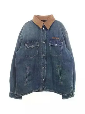 Miu Miu 2020s Piumino Embroidered-logo Denim Jacket - Blue