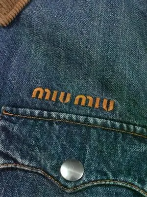 Miu Miu 2020s Piumino Embroidered-logo Denim Jacket - Blue