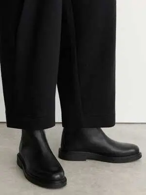 REISS Lennon Leather Flat Ankle Boots - Black