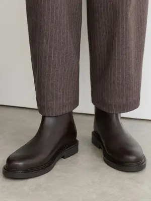 REISS Lennon Leather Flat Ankle Boots - Chocolate