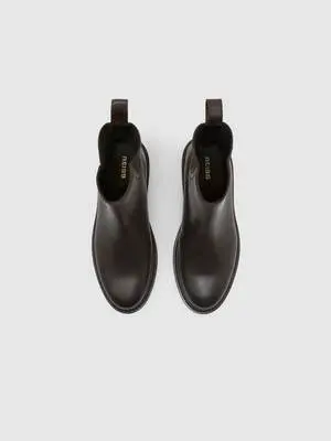 REISS Lennon Leather Flat Ankle Boots - Chocolate