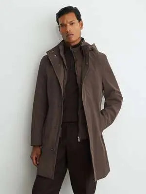 REISS Hilson Hybrid Gilet-insert Overcoat With Hood
