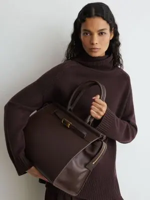 REISS Ember Leather Structured Tote Bag