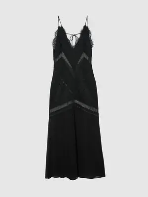 REISS Veronica Lace-trim Mesh-detail Maxi Slip Dress