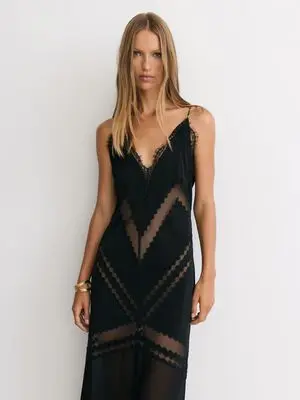 REISS Veronica Lace-trim Mesh-detail Maxi Slip Dress
