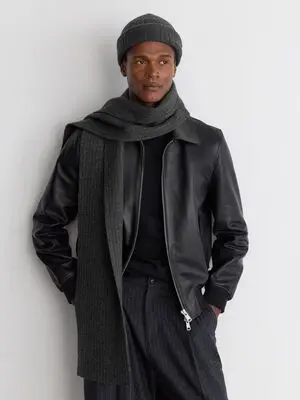 REISS Gs Hollis Gs Merino Wool-blend Rib-knit Scarf And Beanie Set - Charcoal Grey