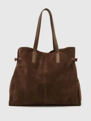 REISS Indigo Suede Oversized Tote Bag