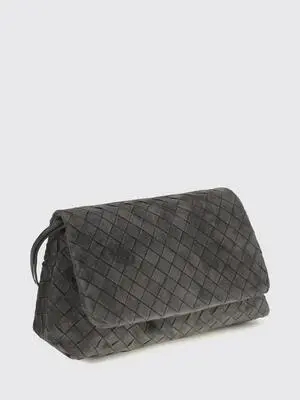Bottega Veneta Giorno Woven Calfskin Shoulder Bag With Flap Closure - Gray