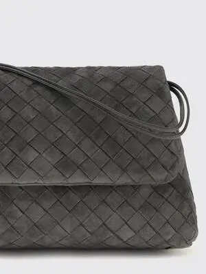Bottega Veneta Giorno Woven Calfskin Shoulder Bag With Flap Closure - Gray