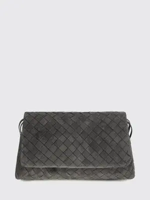 Bottega Veneta Bottega Veneta Women Giorno Woven Calfskin Shoulder Bag Bottega Veneta With Flap Closure Gray
