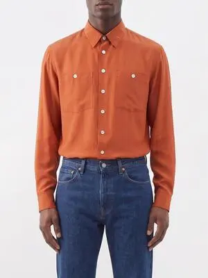 Saint Laurent Silk Casual Shirt With French Collar And Long Sleeves - Orange