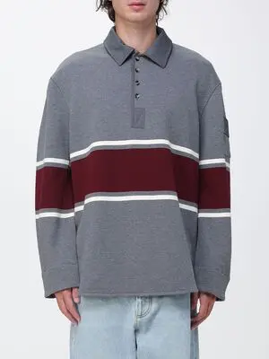 Bottega Veneta Oversized Two-tone Striped Cotton Long-sleeve Polo - Gray
