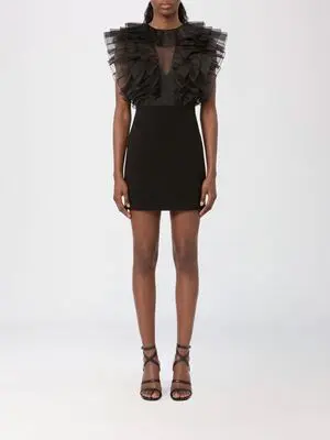 Max Mara Sleeveless Silk Sheath Mini Dress With Ruffles - Black