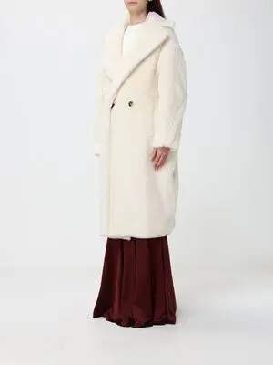 Max Mara Double-breasted Wool Blend Teddy Coat With Dropped Shoulders - White