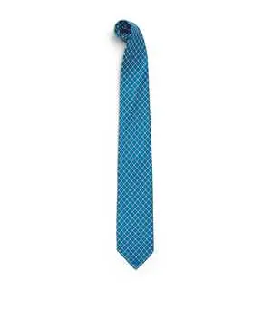 E. MARINELLA Silk Geometric Tie - Blue