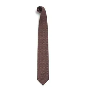 E. MARINELLA Silk Geometric Tie - Brown