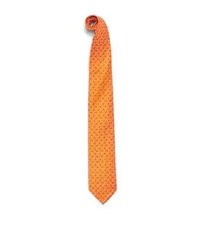 E. MARINELLA Silk Leaf Print Tie - Orange