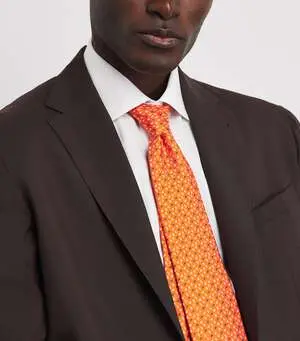 E. MARINELLA Silk Leaf Print Tie