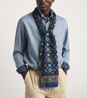 E. MARINELLA Wool-silk Geometric Print Scarf