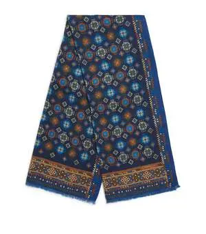 E. MARINELLA Wool-silk Geometric Print Scarf - Navy