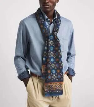 E. MARINELLA Wool-silk Geometric Print Scarf