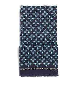 E. MARINELLA Wool-silk Floral Print Scarf - Navy