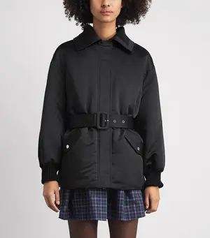 Claudie Pierlot Satin Belted Puffer Jacket